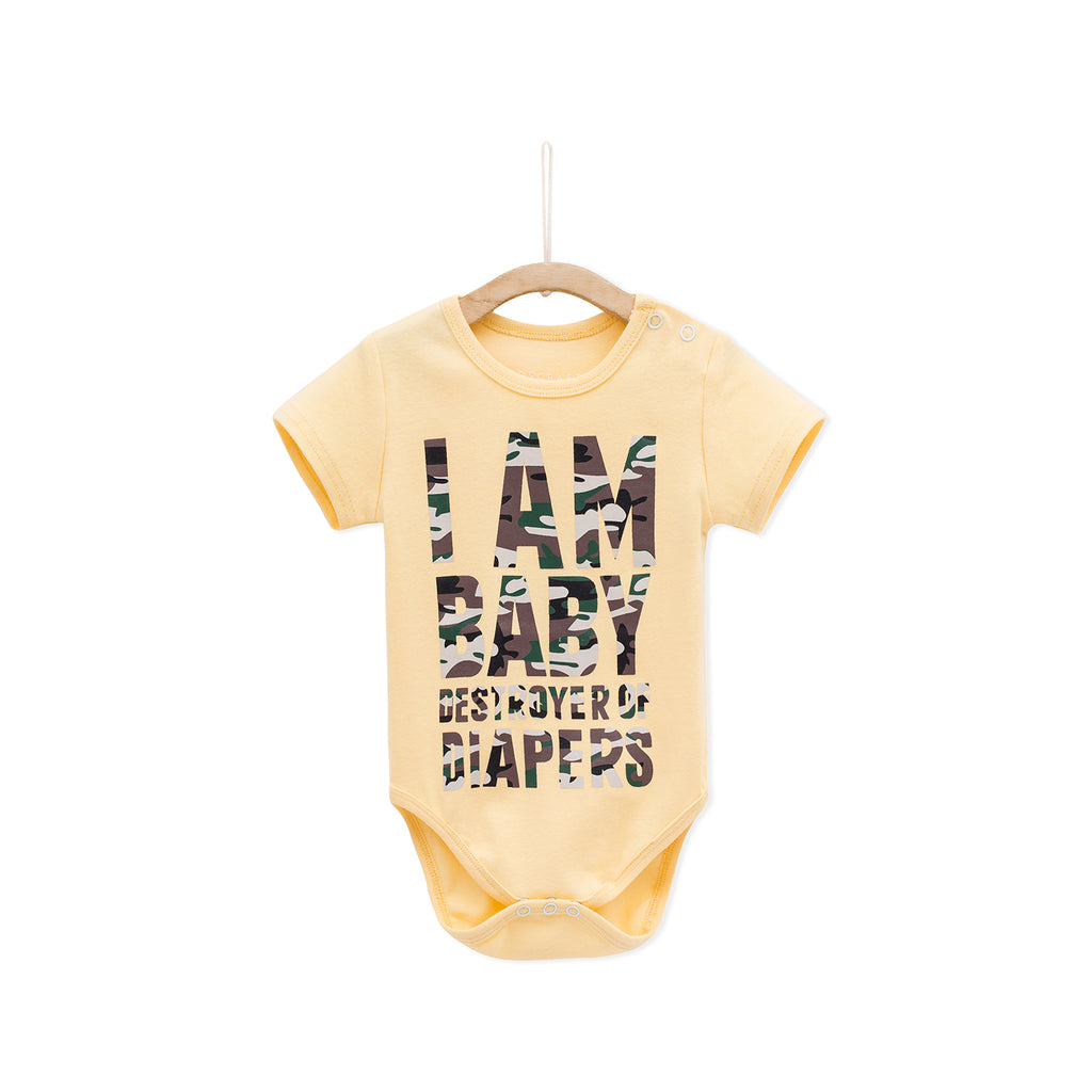 I Am Baby Destroyer Of Diapers Baby Romper - Yellow – KIDSCRAFTER